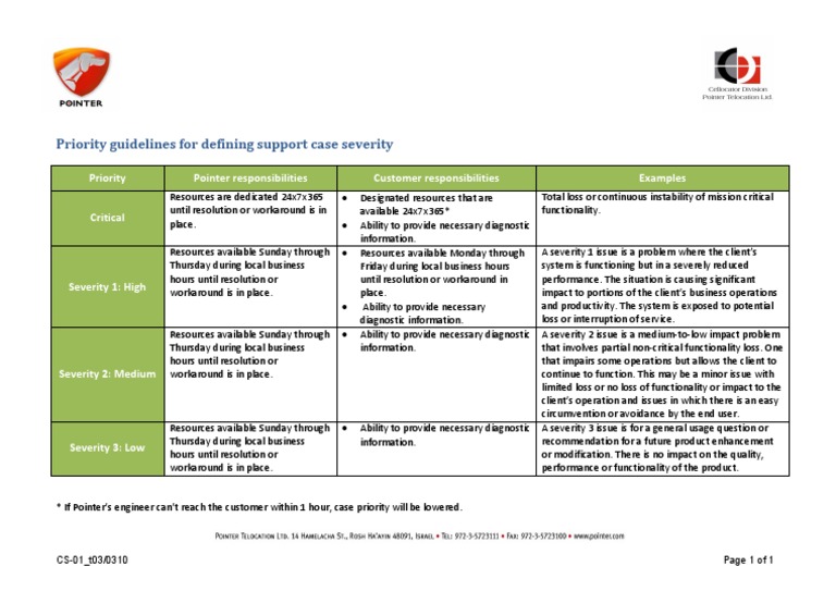 Cs 01 T03 Priority Guidelines For Support Cases Pdf Business