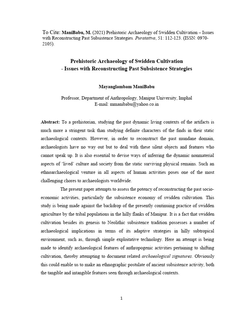 Prehistoric Archaeology of Swidden Cultivation | PDF | Theory | Agriculture