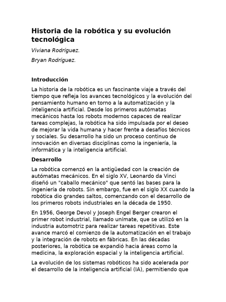 Historia de La Robã Tica y Su Evoluciã N Tecnolã Gica | PDF | Robot ...