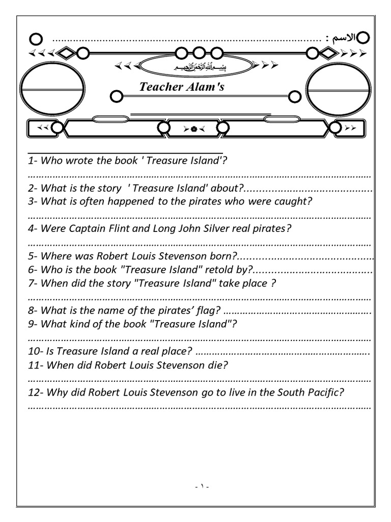 Treasure Island Test | PDF | Treasure Island | Nautical Fiction