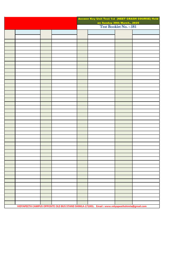 Answer Key Unit Test 1st Crash Course (NEET) 30-03-2025 | PDF ...