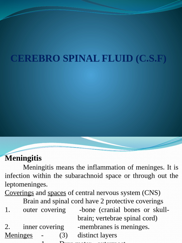 Cerebro Spinal Fluid (C - 85fa4973 Bfeb 4797 B1ec 963a12efb5fa | PDF