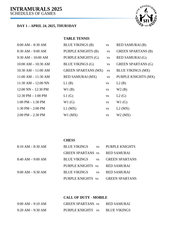 Sportsfest 2025 Program Flow | PDF | Sports