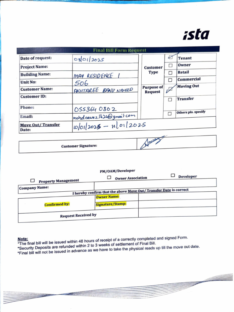 Fnal Bill Form Request | PDF