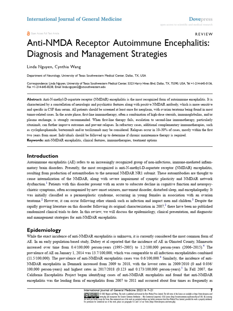 Anti-NMDAR Encephalitis: Diagnosis & Treatment | PDF ...