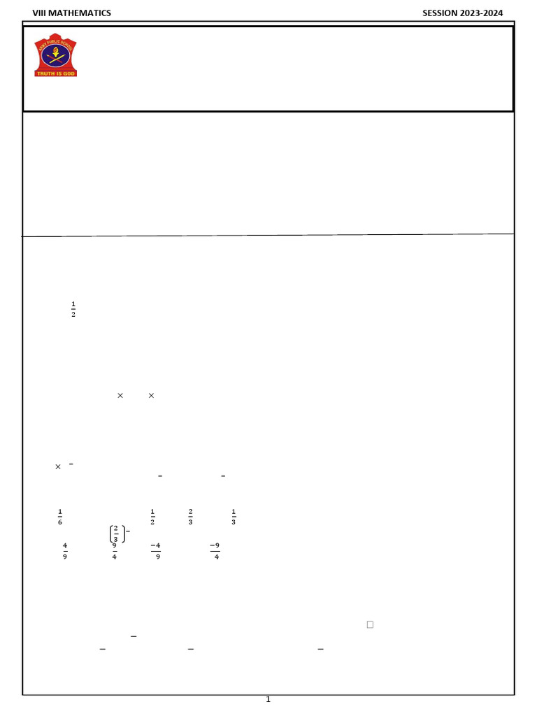 Class VIII Mathematics Exam Paper 2023-24 | PDF | Mathematics