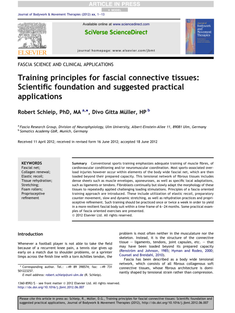 Training Principles For Fascial Connective Tissues: Scientific ...