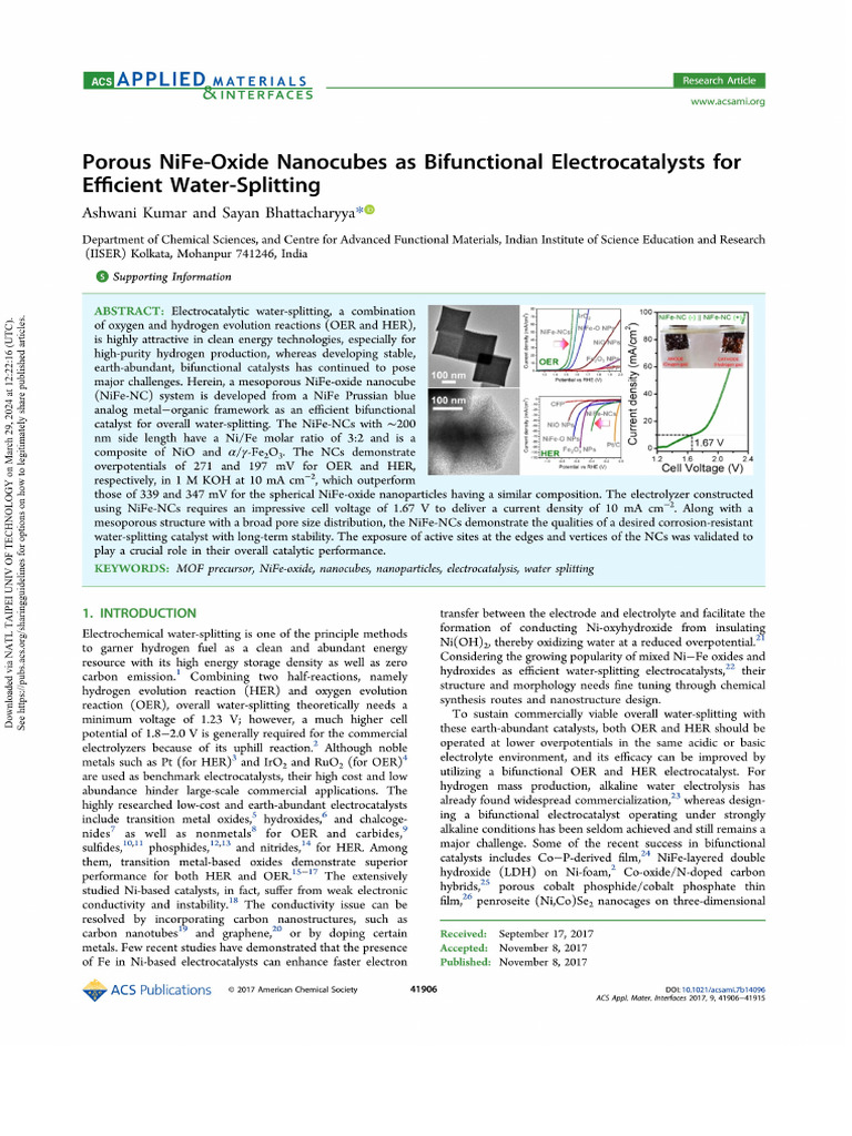 Porous NiFe-Oxide Nanocubes As Bifunctional Electrocatalysts For ...