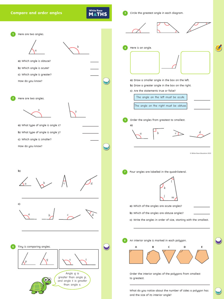 Y4 Summer Block 4 WO3 Compare and Order Angles 2022 | PDF | Euclidean Plane Geometry | Polytopes