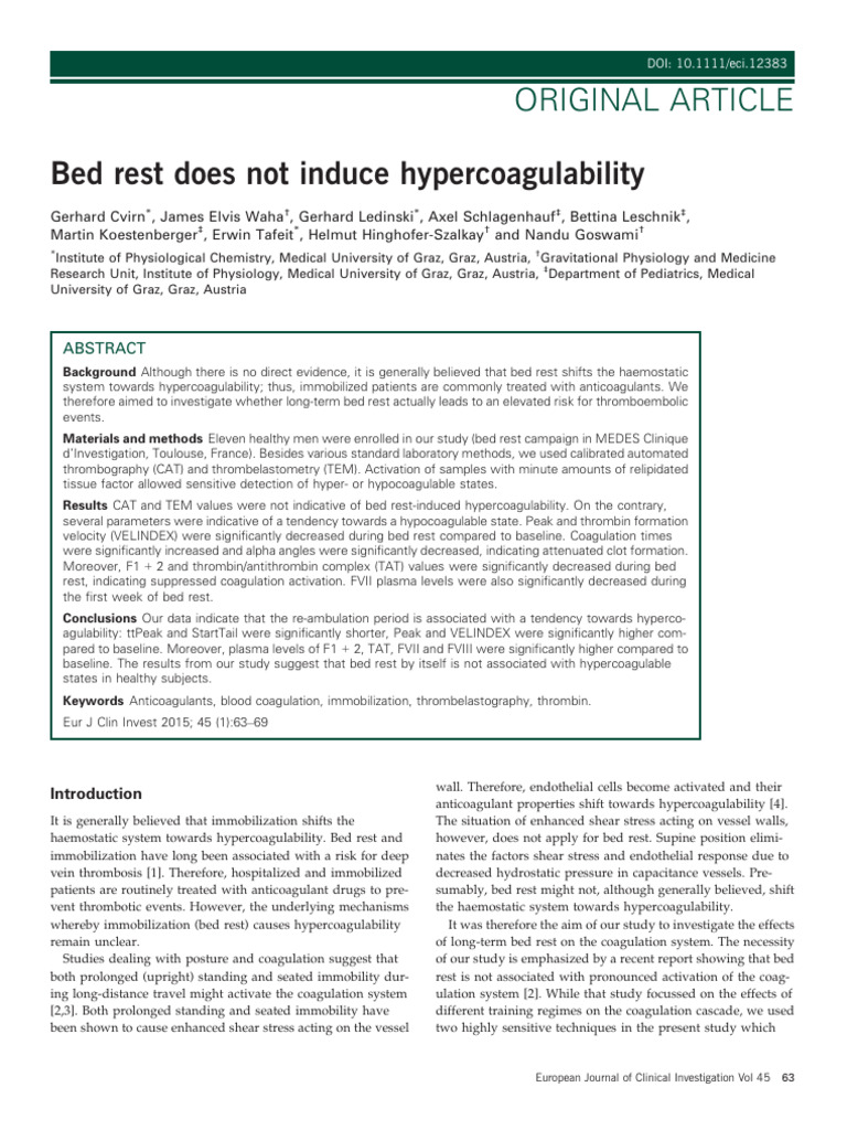 (2015) Bed Rest Does Not Induce Hypercoagulability | PDF | Coagulation ...