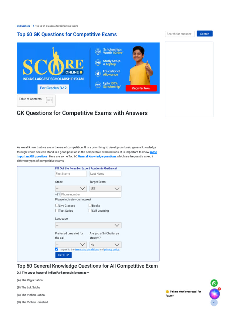 Top 60 GK Questions for Exams | PDF