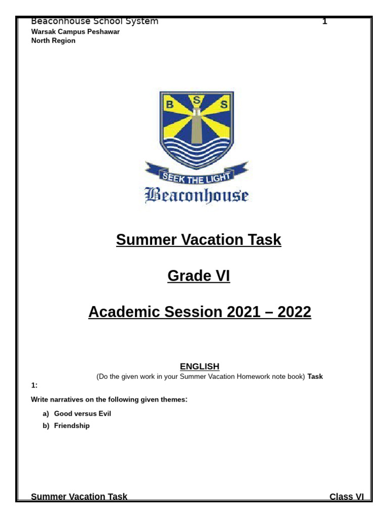 Grade VI Summer Vacation Tasks | PDF | Gases