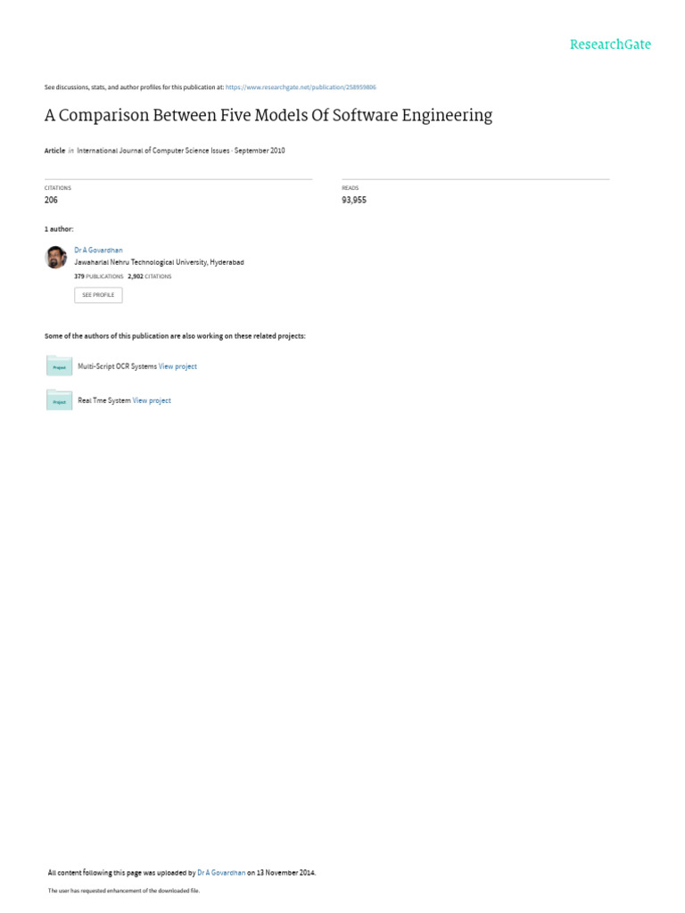 A Comparison Between Five Models of Software Engin | PDF | Software Development Process | Unit ...