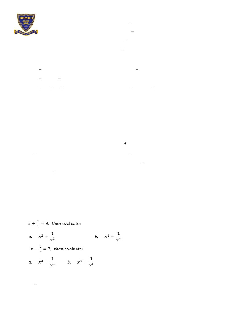 Revision Worksheet Ch 12 Factorisation Copy | PDF