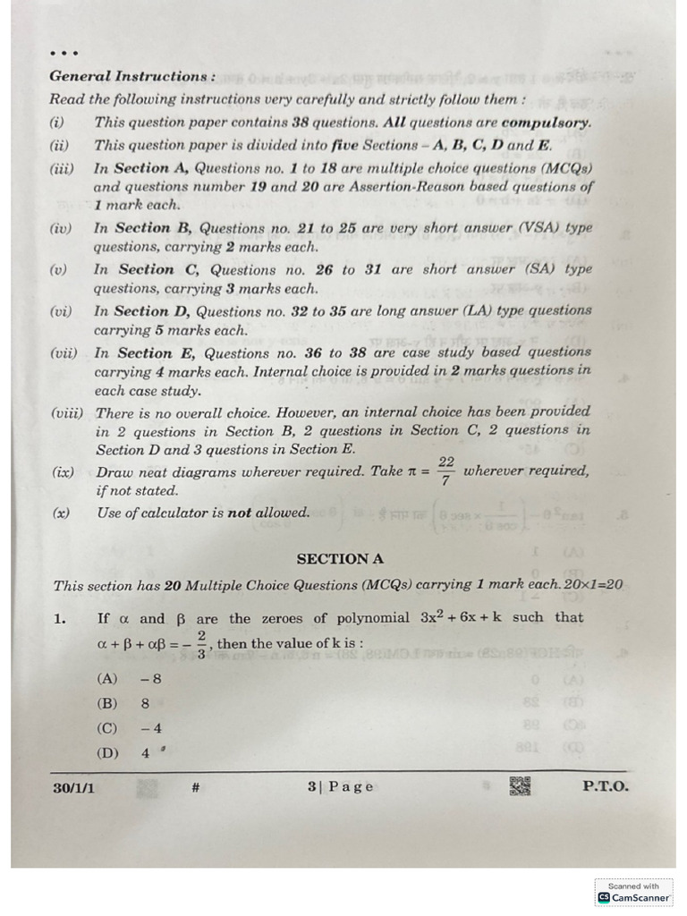 Math Paper 2024-25 Set 1 | PDF