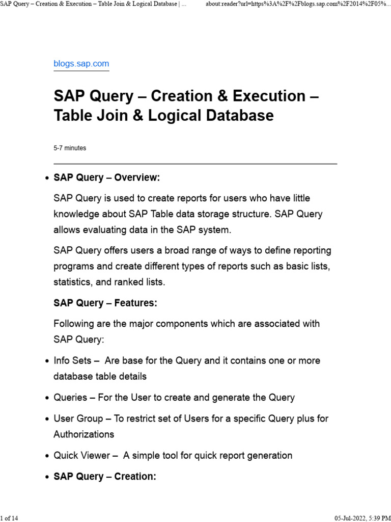 Query - Creation & Execution - Table Join & Logical Database SAP Blogs | PDF | Databases ...