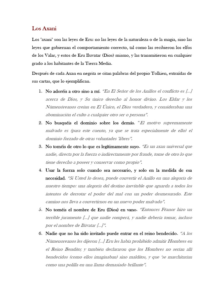 Leyes de Eru: Los Axani en la Tierra Media | PDF | Tierra Media