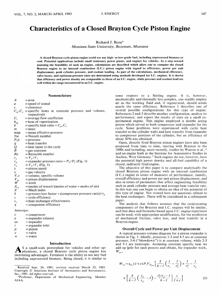 Closed Brayton Cycle Piston Engine Analysis | PDF | Internal Combustion ...