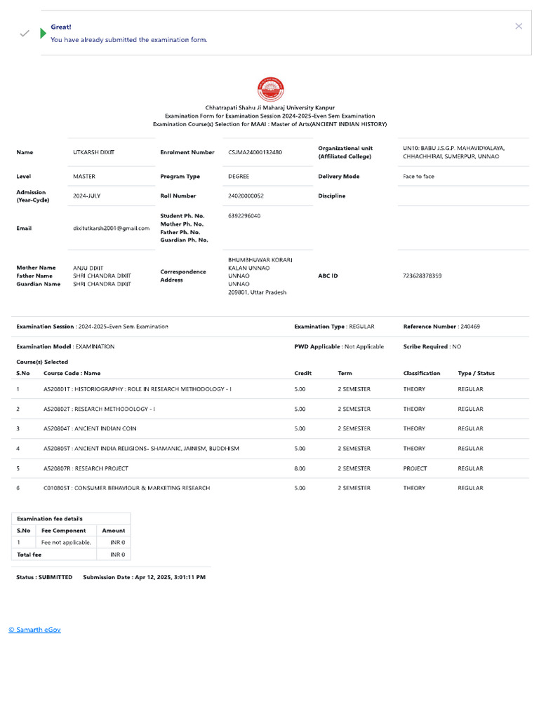 Exam Form | PDF