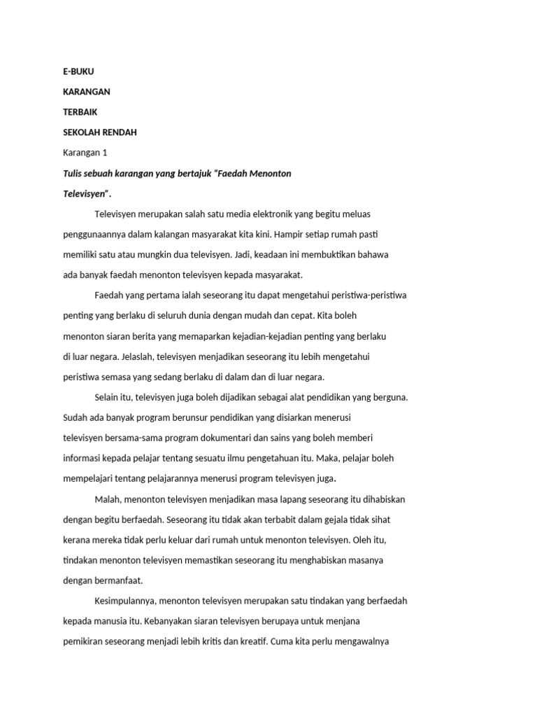 Contoh Karangan Sekolah Rendah Pdf