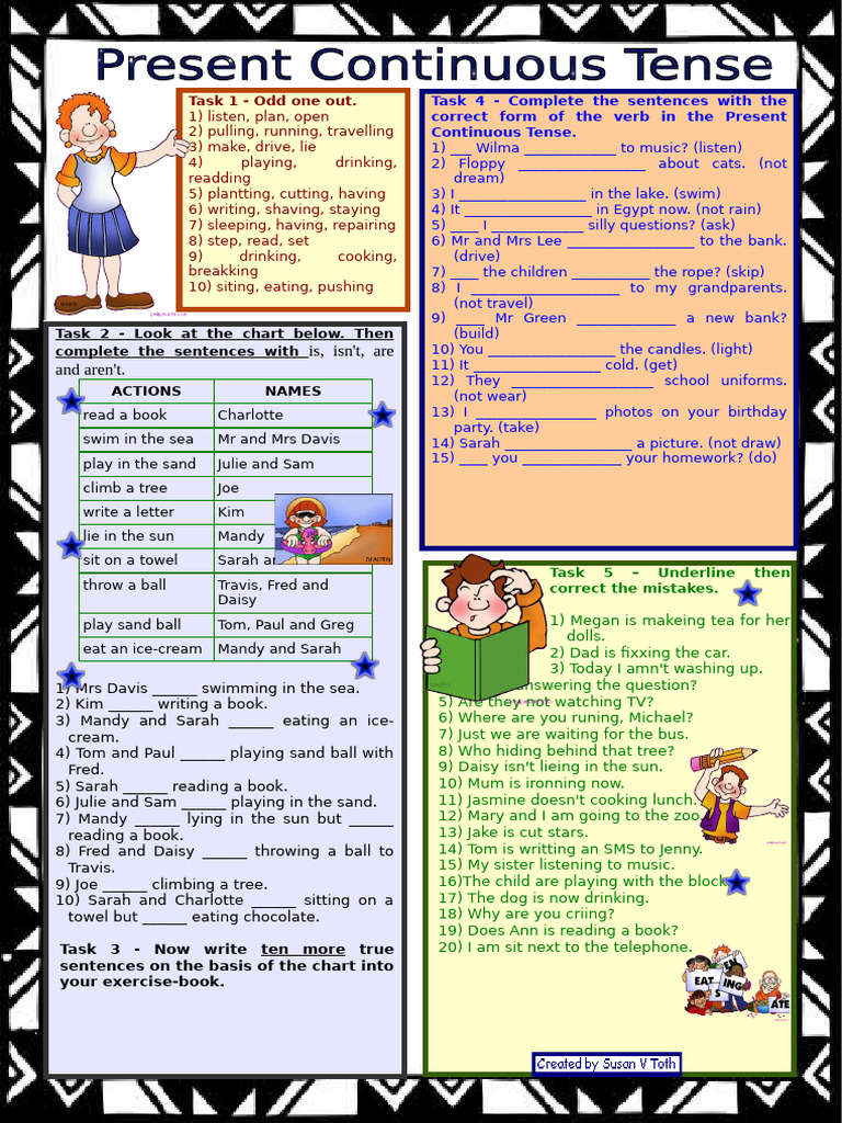 Present Continuous Tense 2 Pages 8 Tasks With Key Tests 71847 | PDF
