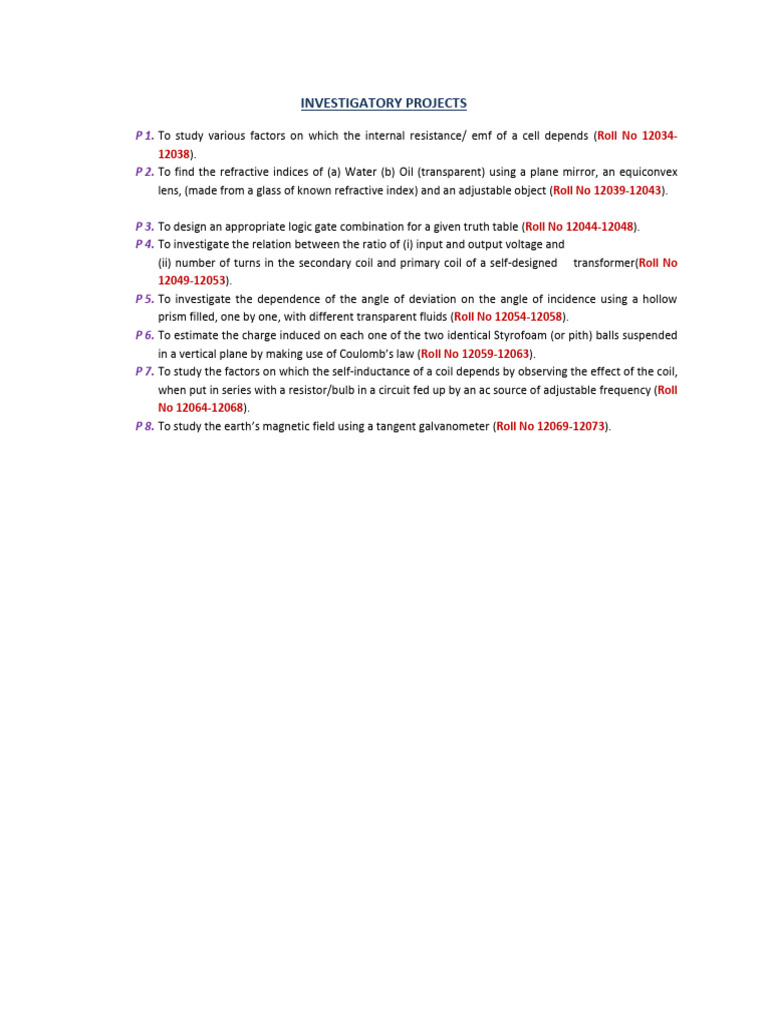 Investigatory Projects | PDF