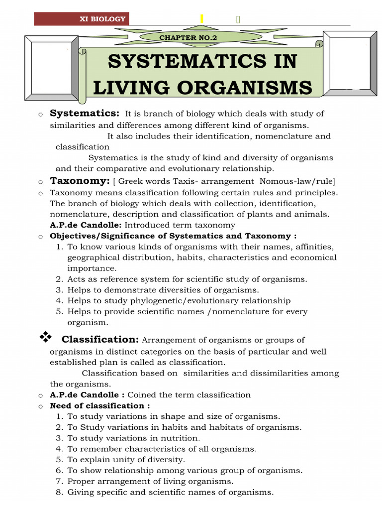 Systematics in Living Organisms Notes Class 11 Biology | PDF