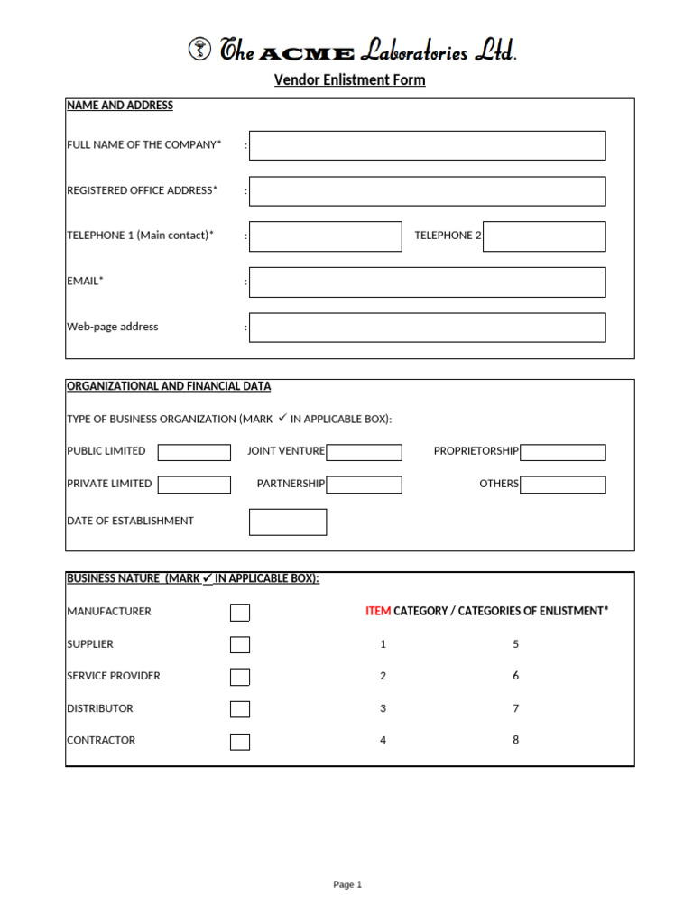 Vendor Enlistment Form Template | PDF | Partnership | Joint Venture