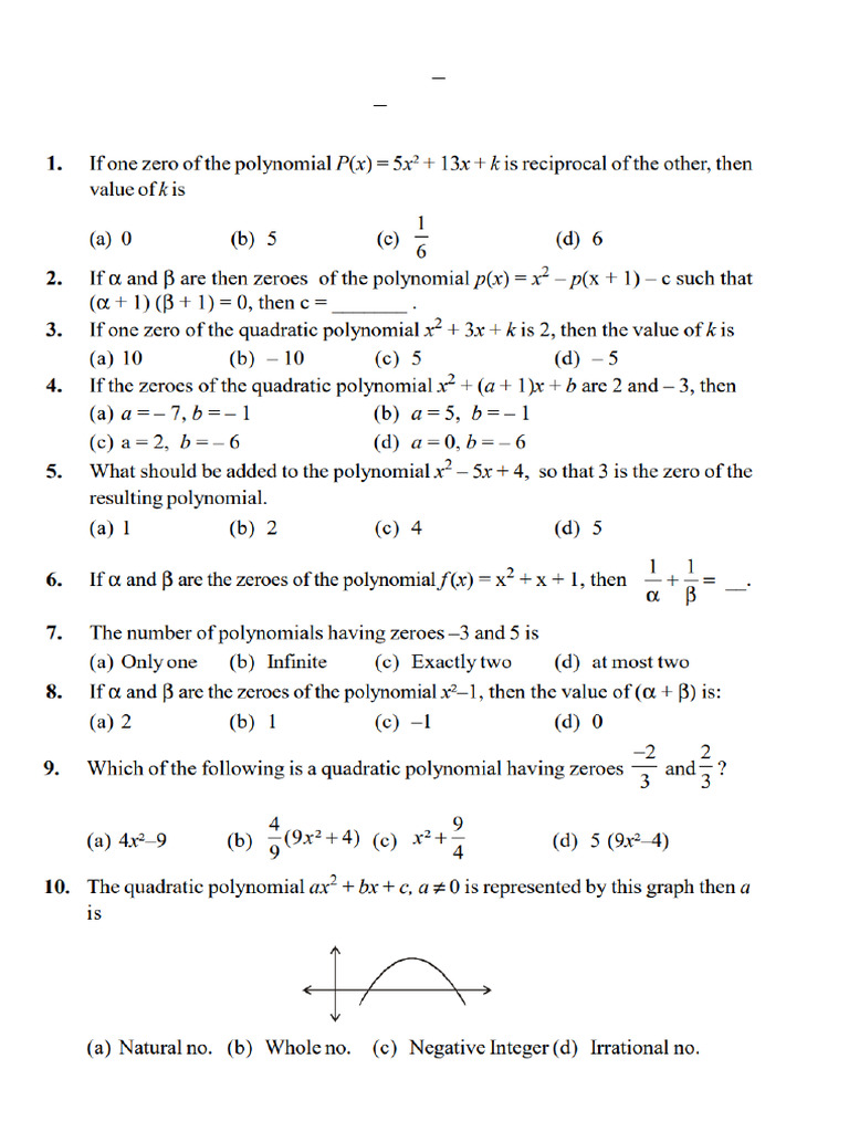 Polynomials Worksheet | PDF