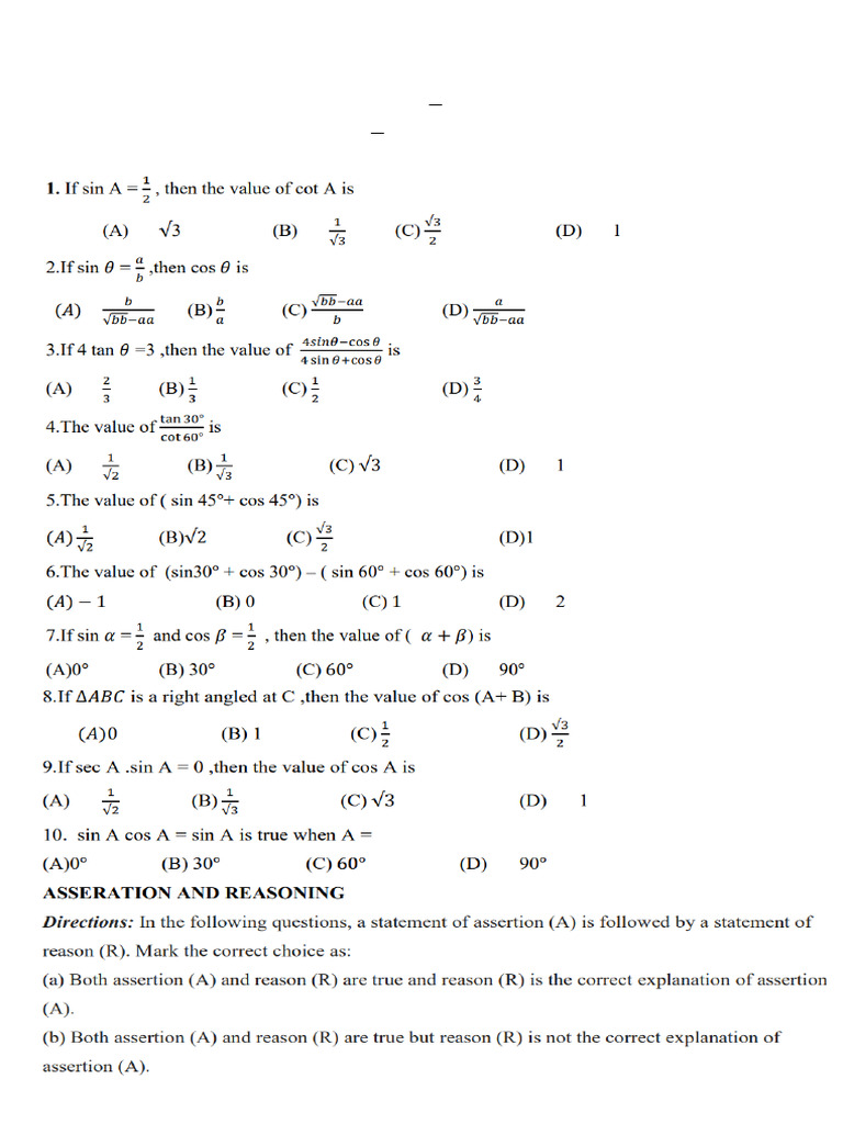 Trigonometry Worksheet | PDF