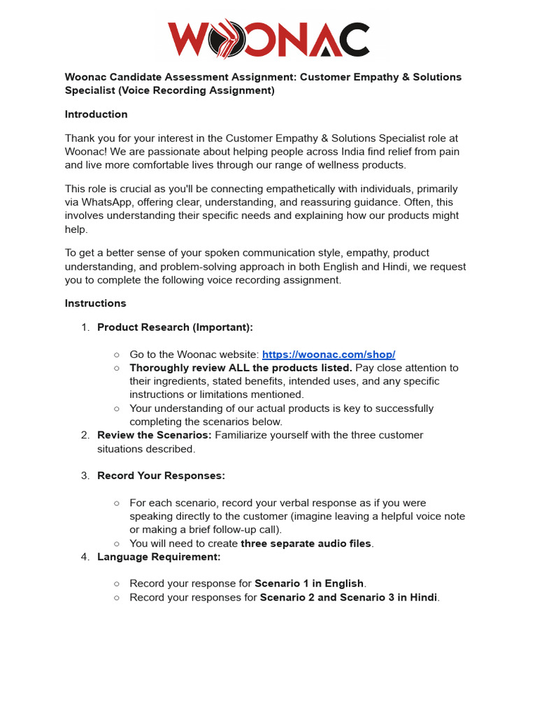 Woonac Candidate Assessment Assignment | PDF | Empathy | Human ...