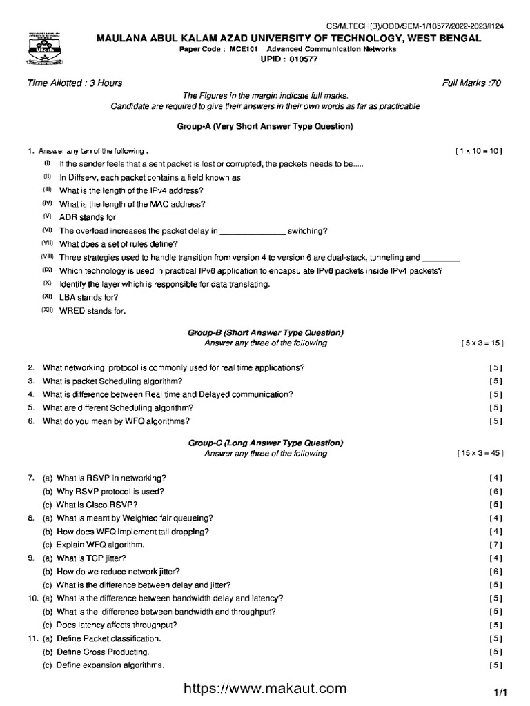Mtech 1 Sem Mce Advanced Communication Networks Mce101 2023 | PDF