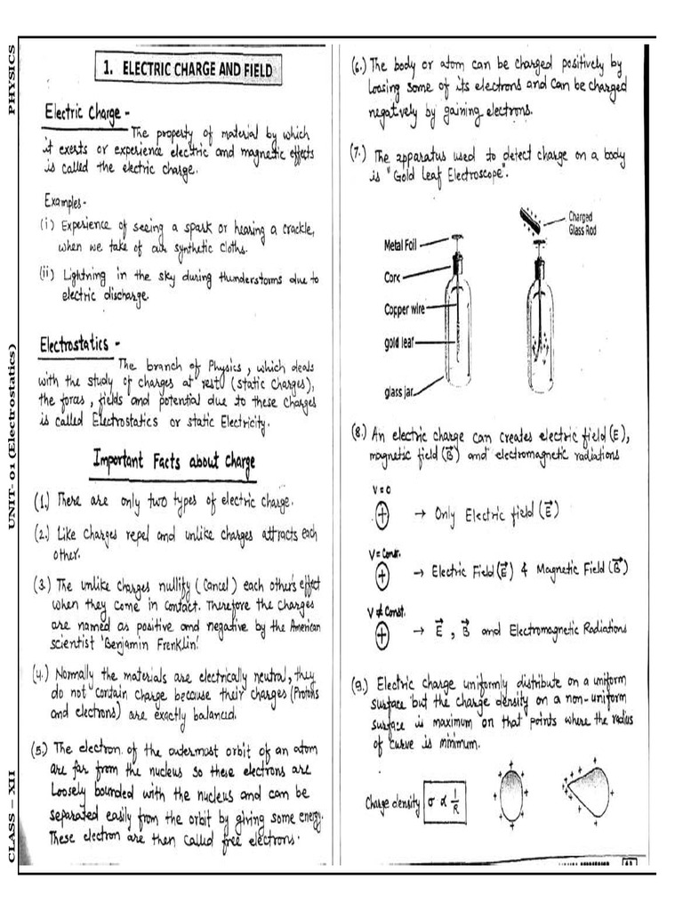 Electric Charges and Fields Class 12th Physics | PDF | Electromagnetism | Electrostatics