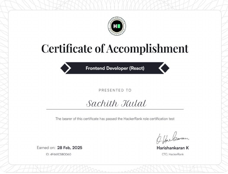 Frontend Developer React Certificate | PDF