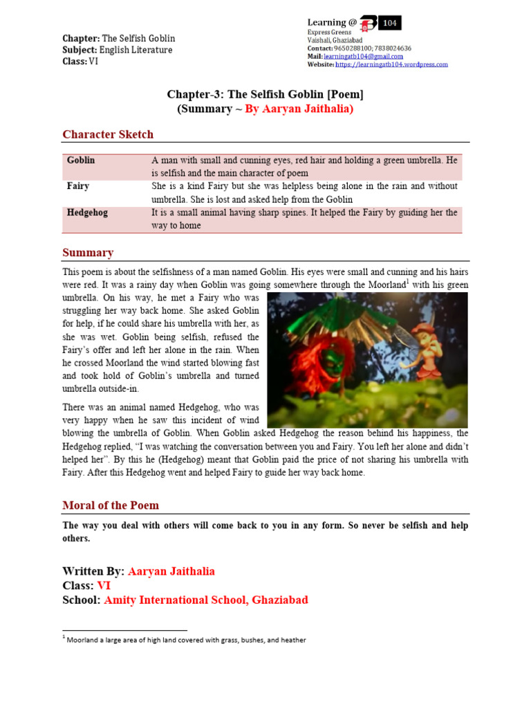 The Selfish Goblin: Poem Summary | PDF