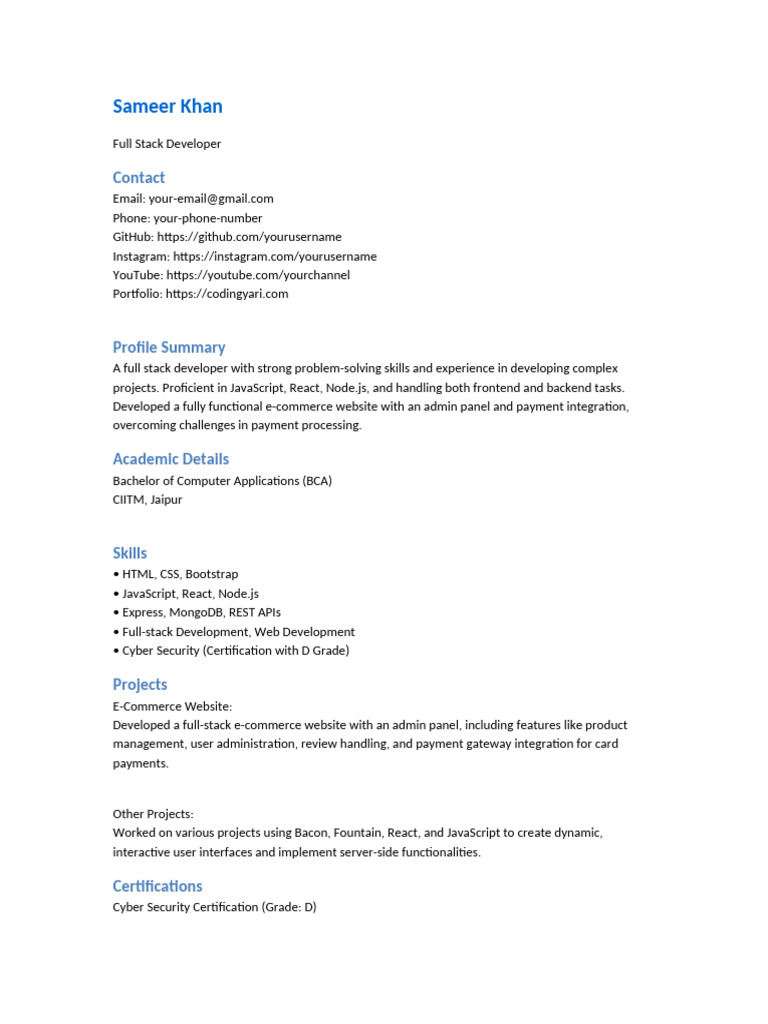 Sameer Khan Resume Styled | PDF