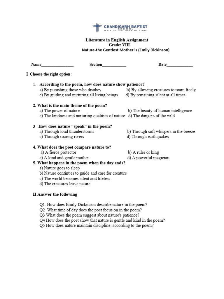 Emily Dickinson's Nature Poem Analysis | PDF