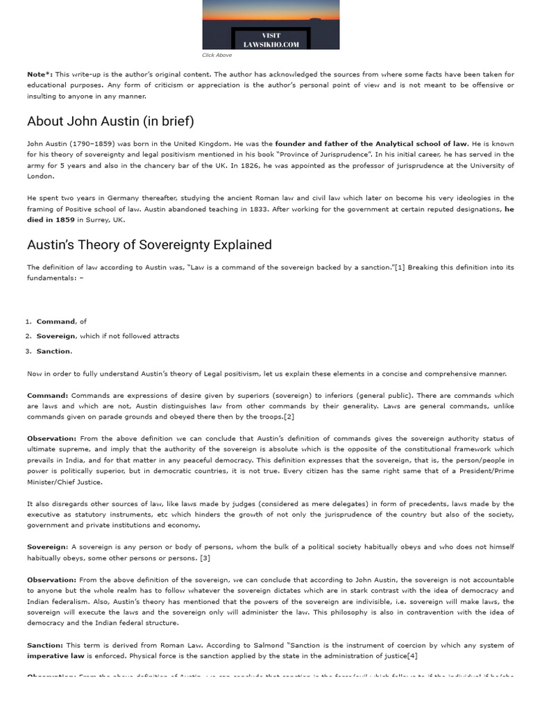 Austin's Sovereignty Theory Critique | PDF | Sovereignty | Jurisprudence