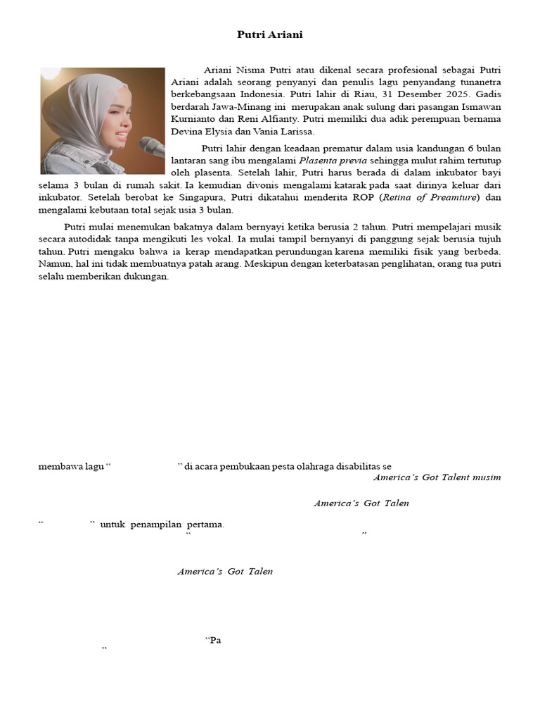 Biografi Putri Ariani, Jerome Polin | PDF