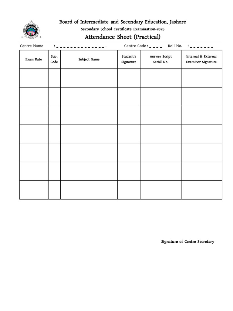 Attendance Sheet (Practical) | PDF