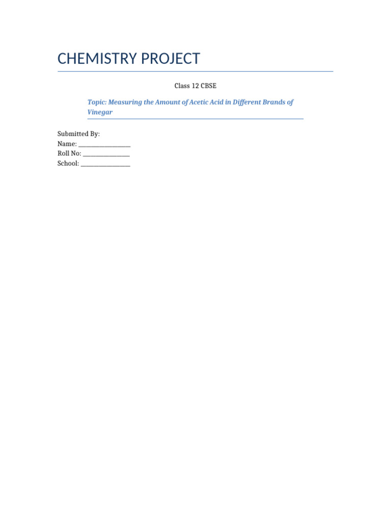 Acetic Acid in Vinegar Brands: Class 12 Project | PDF | Titration ...