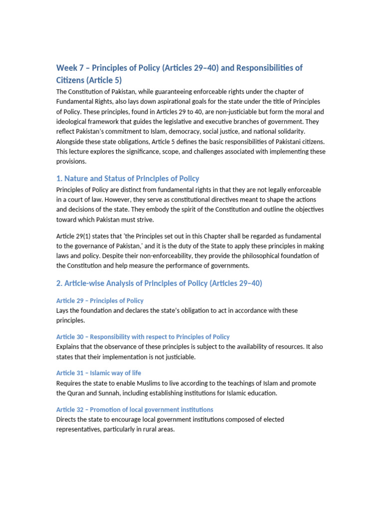 Week 7 Principles of Policy and Citizenship | PDF | Citizenship | Justice