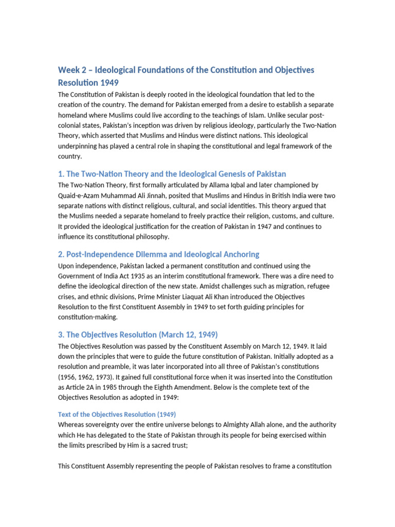Week 2 Objectives Resolution | PDF | Two Nation Theory | Pakistan