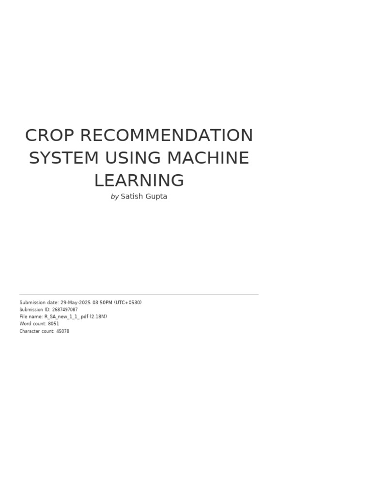 Crop Recommendation System Using Machine Learning-Satish | PDF