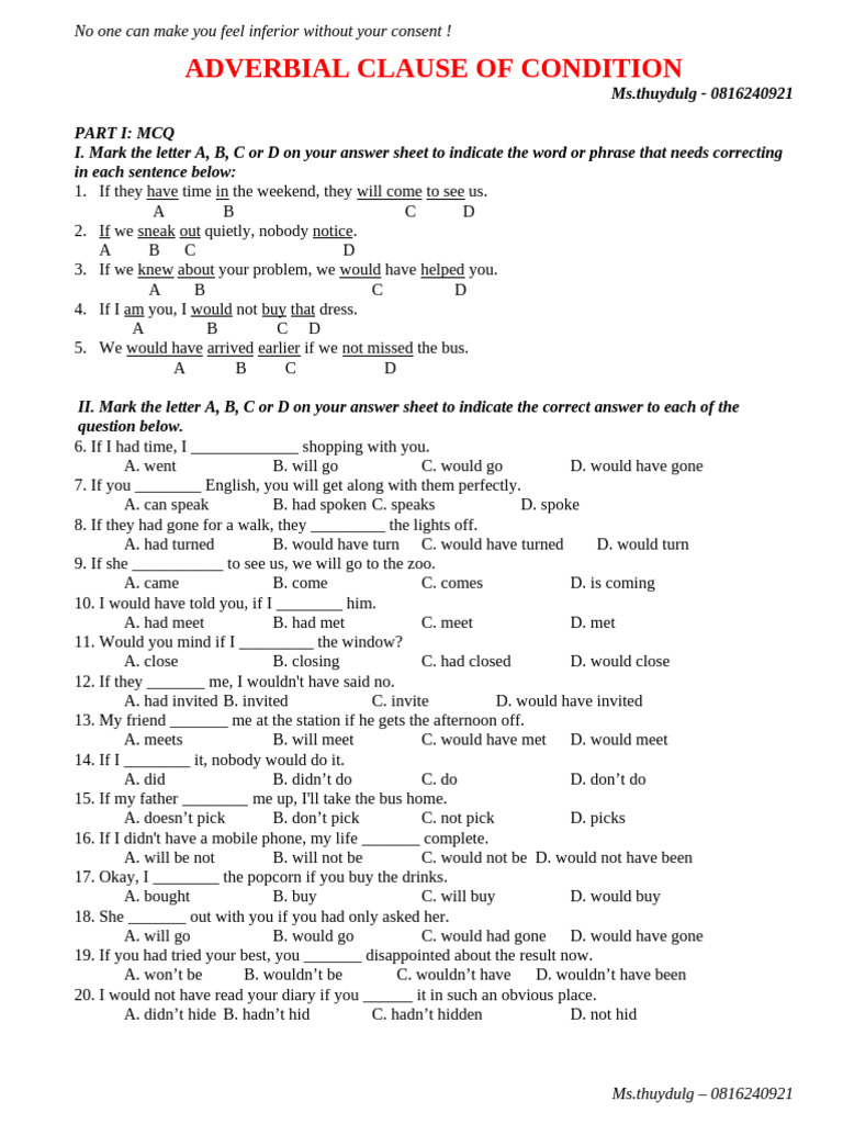 Bt Câu Điều Kiện (Conditional Sentences) | PDF