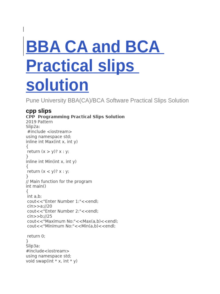 CPP Practical Slips Solution | PDF | Namespace | Mathematics