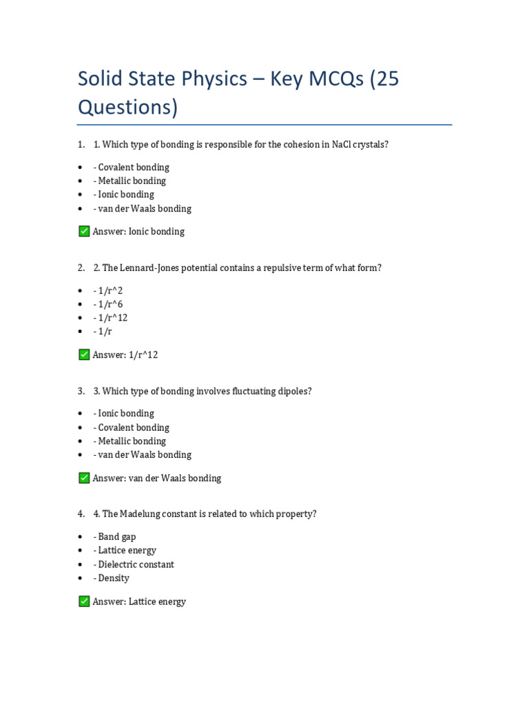Solid - State - Physics - 125 - MCQs مهم | PDF | Electrical Resistivity And Conductivity | Phonon
