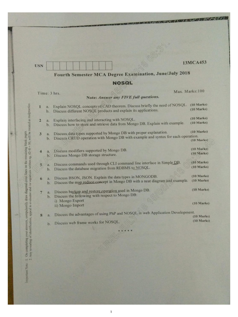 NoSql Question Paper | PDF