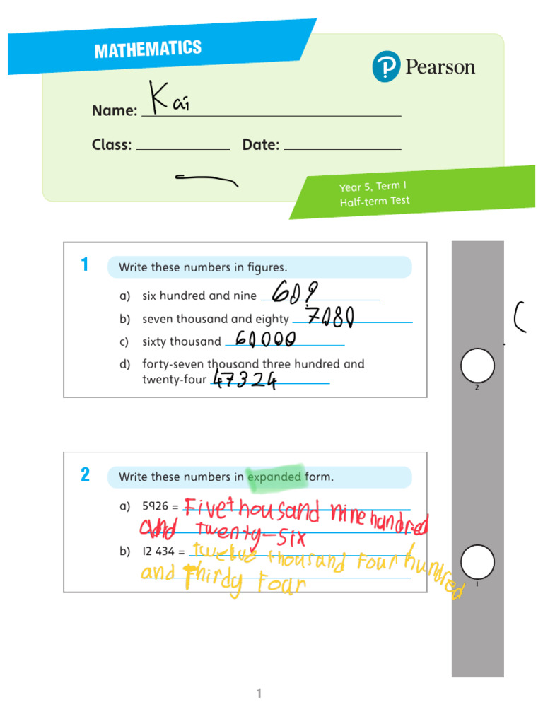Year 5 Maths Half-term Test | PDF