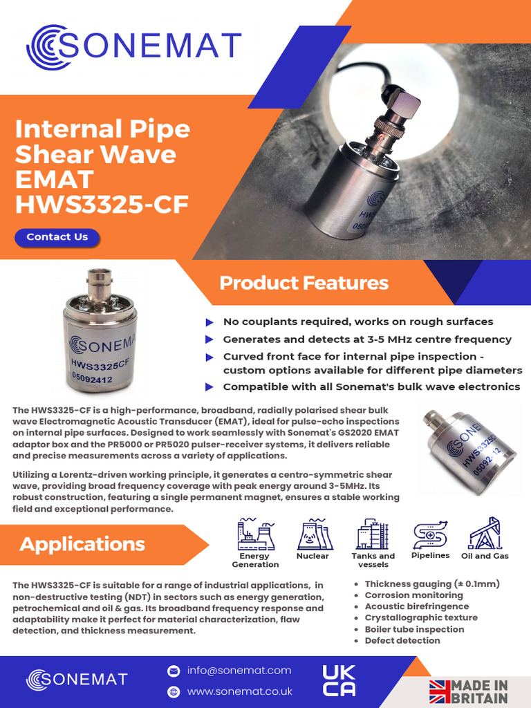 Sonemat Internal Pipe Inspection EMAT - Curved Face HWS3325CF Datasheet ...